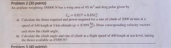 Solved Problem 2 ( 30 points) An airplane weighting 180000 N | Chegg.com