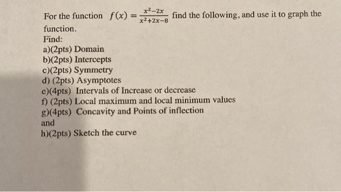 Solved For the function f(x) = (x ^ 2 - 2x)/(x ^ 2 + 2x - 8) | Chegg.com