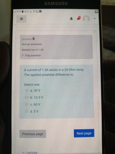 Solved SAMSUNG YED II Question 6 Not yet answered Marked out | Chegg.com