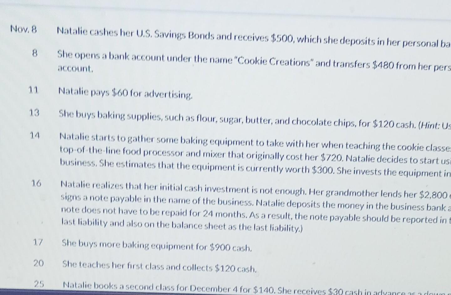 Solved COOKIE CREAIUUNS Trial Balance November 30 | Chegg.com