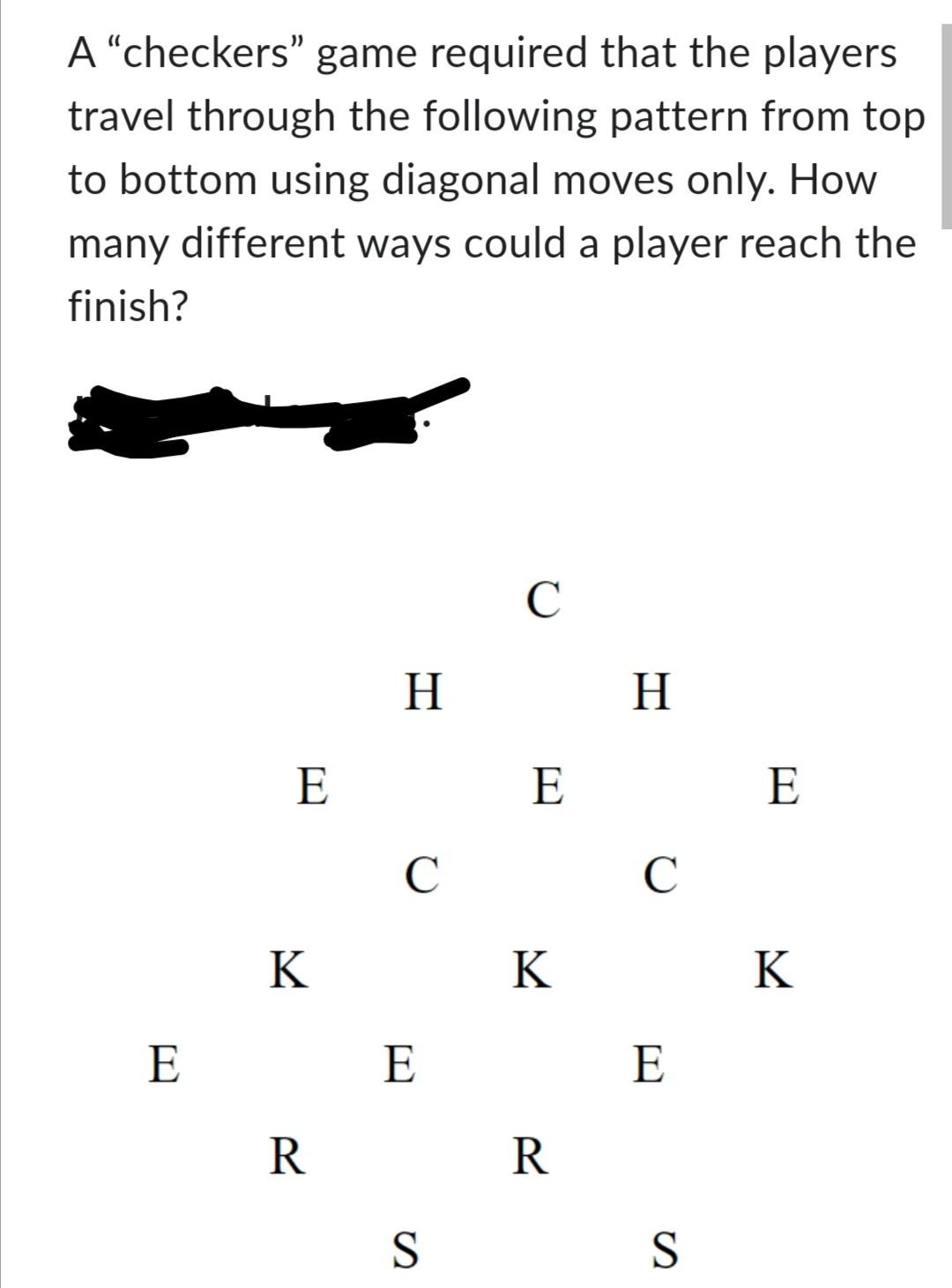 Solved A "checkers" game required that the players travel | Chegg.com