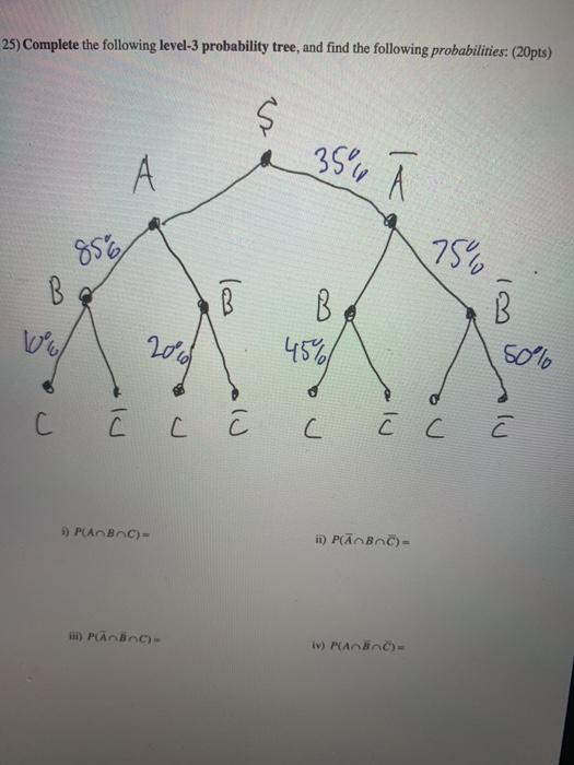 Solved 25) Complete the following level-3 probability tree, | Chegg.com
