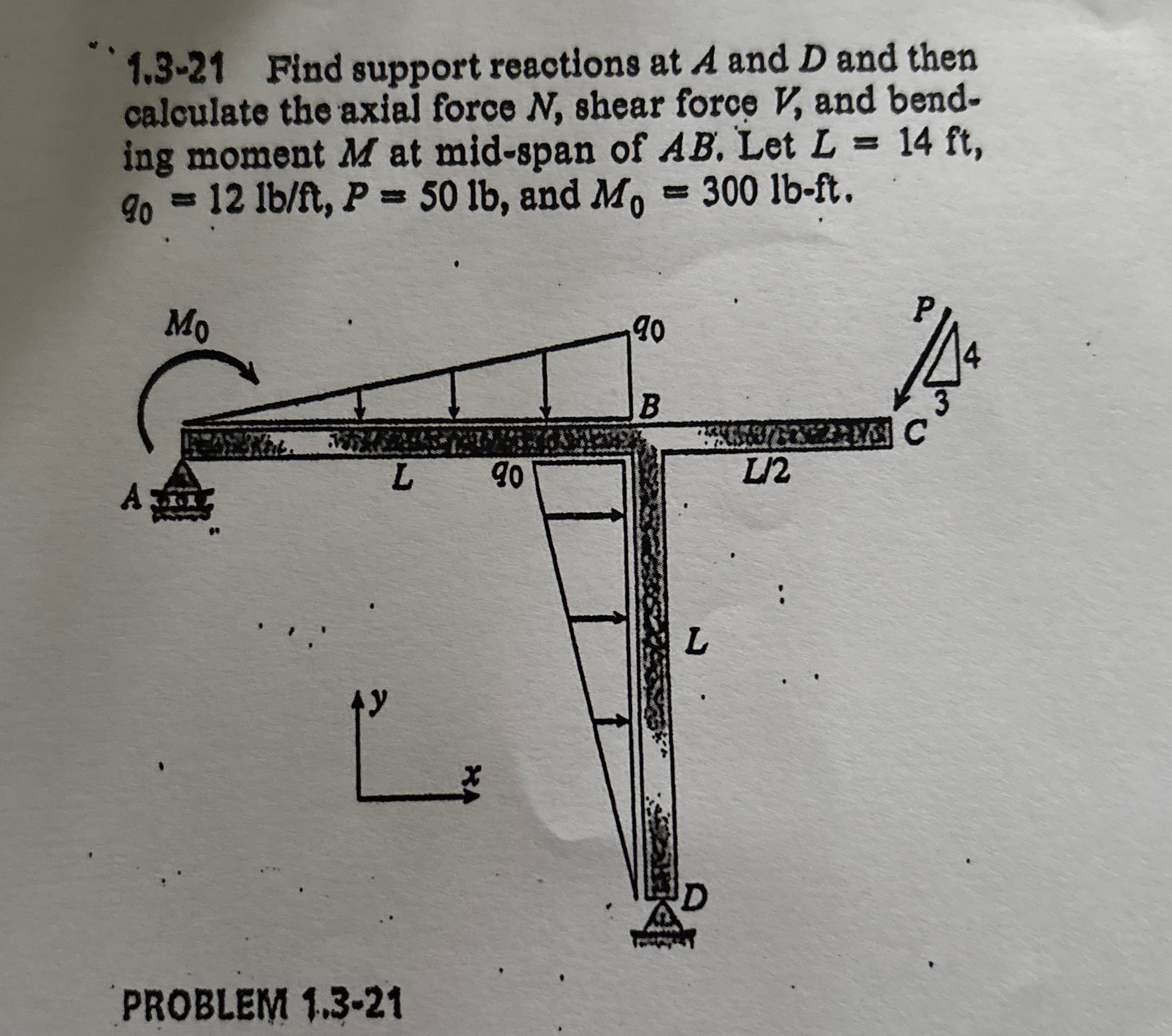 Solved 1.3-21 ﻿Find support reactions at A and D ﻿and then | Chegg.com