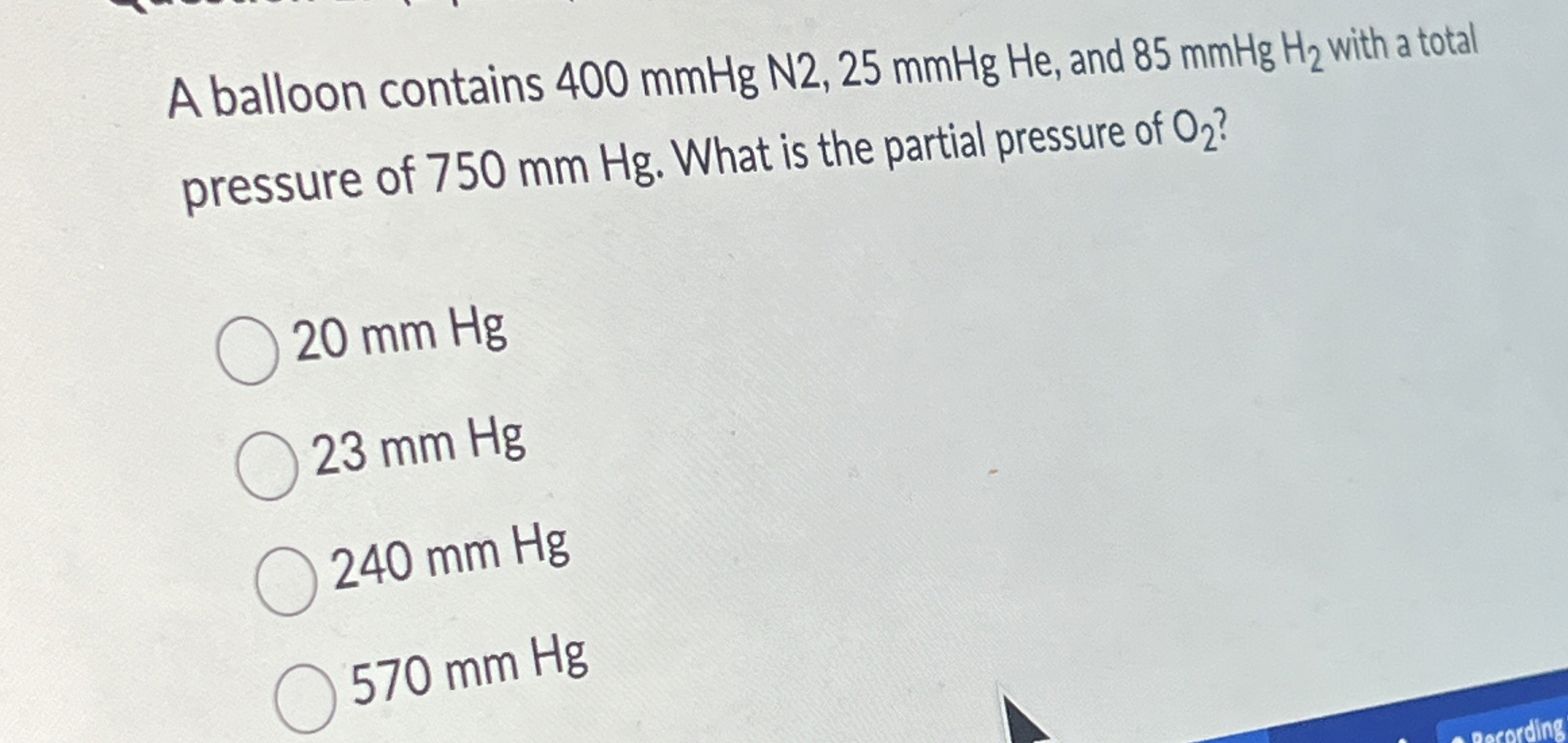 Solved A balloon contains 400mmHgN2,25mmHgHe, and 85mmHggH2 | Chegg.com