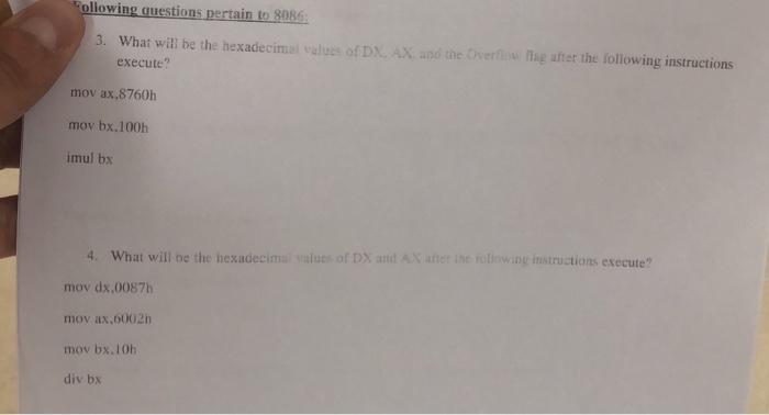 Solved Following questions pertain to 8086 3. What will be | Chegg.com