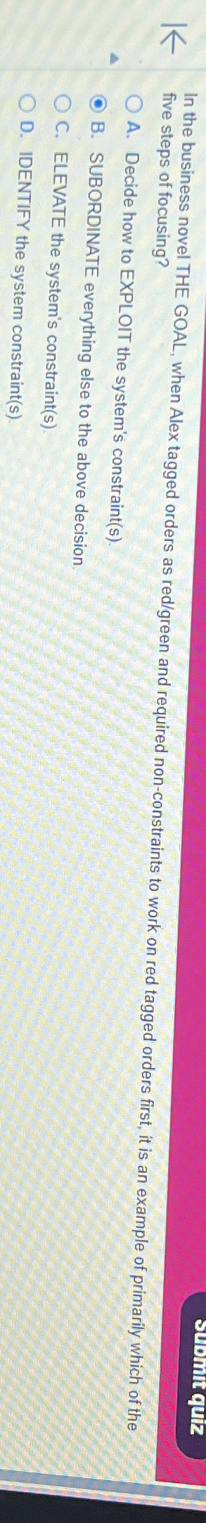 Solved In the business novel THE GOAL, when Alex tagged | Chegg.com