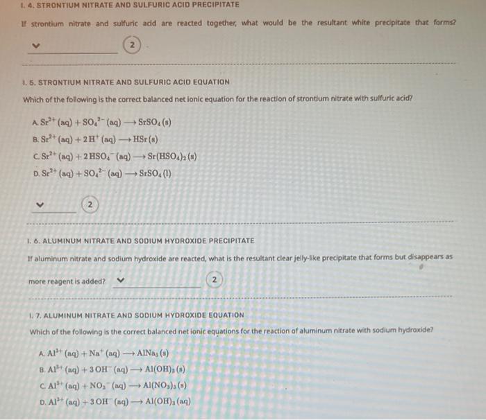 Solved 1. 4. STRONTIUM NITRATE AND SULFURIC ACID PAECIPITATE | Chegg.com