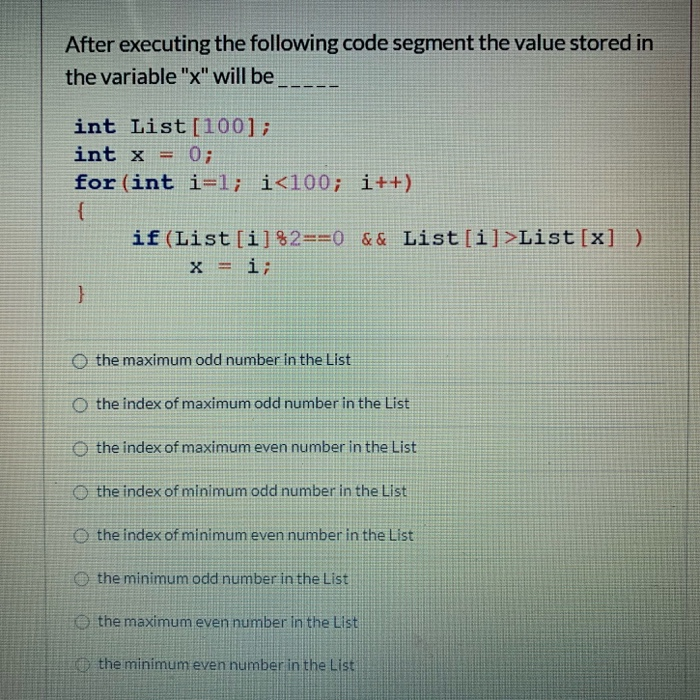 Solved After executing the following code segment the value | Chegg.com
