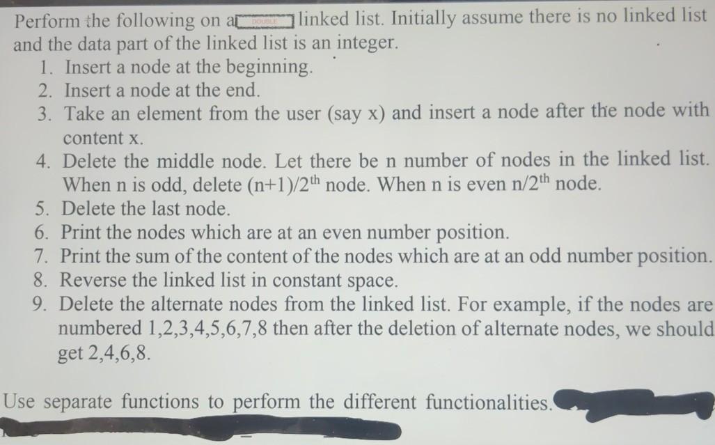 Solved Code in C language Use double linked lists Use | Chegg.com