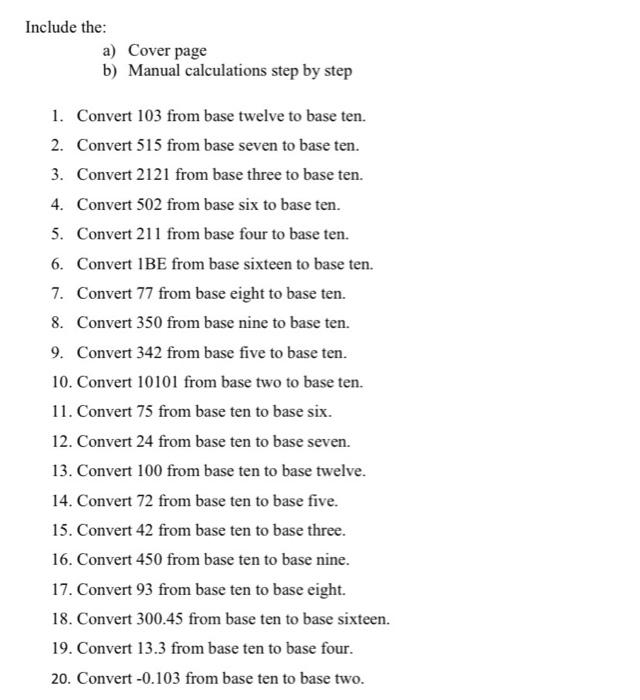 Solved Include the: a) Cover page b) Manual calculations | Chegg.com