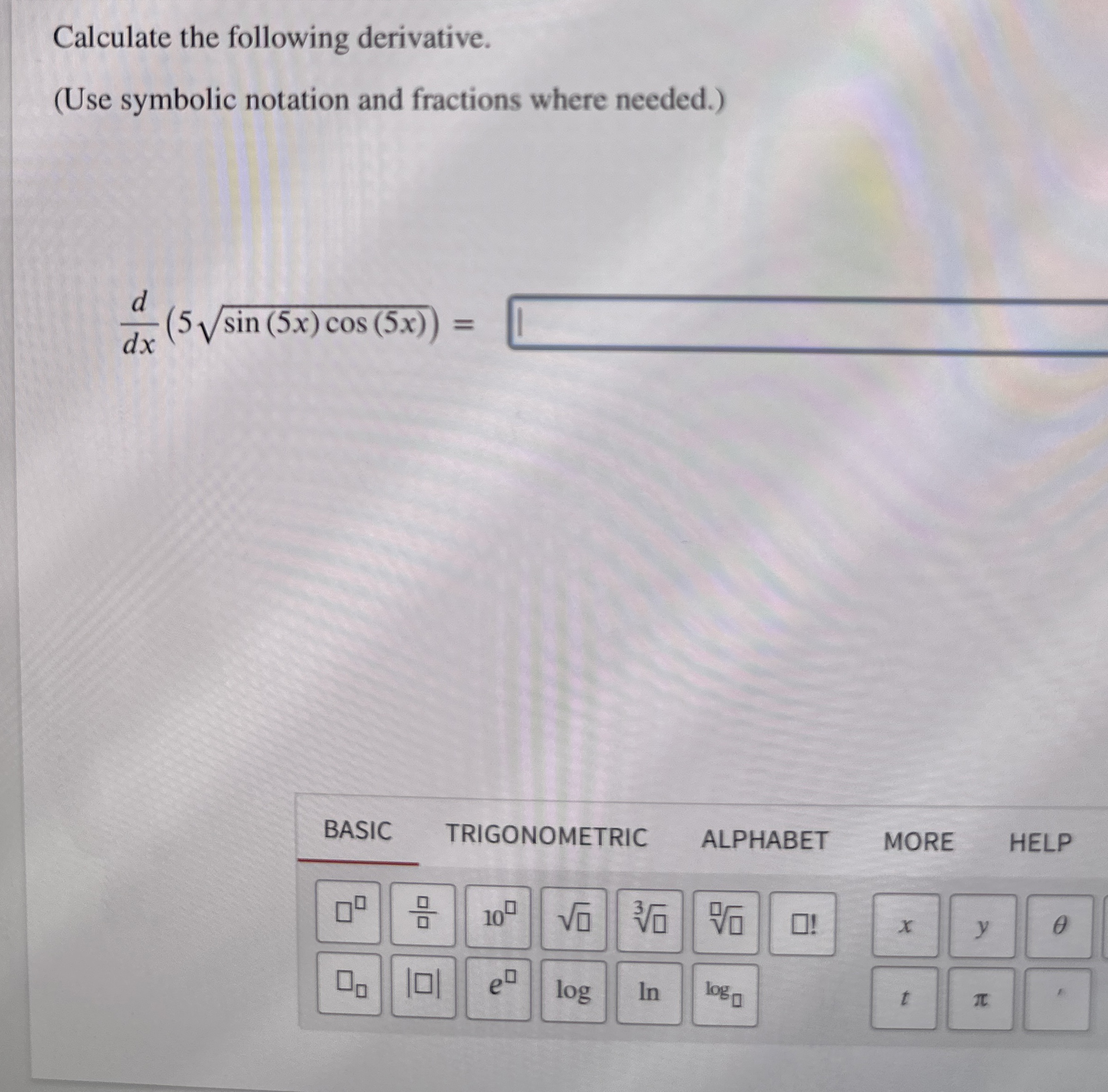 Solved Calculate the following derivative.(Use symbolic | Chegg.com