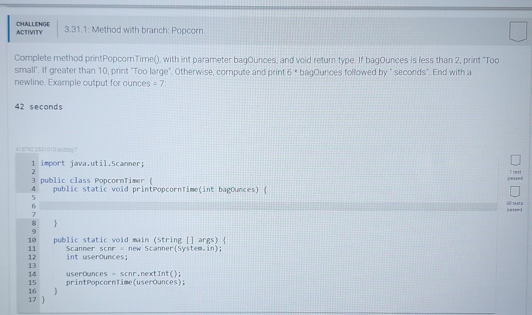 Solved Complete method printPopcornTime(), with int | Chegg.com