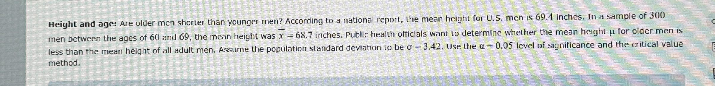 Solved Height and age: Are older men shorter than younger | Chegg.com