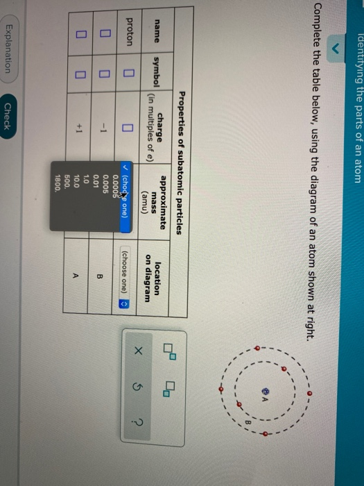 Solved CULES Identifying the parts of an atom Complete the | Chegg.com