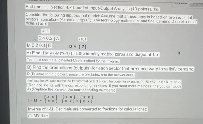 Problem 11 Section 47 Leontief Input Output 