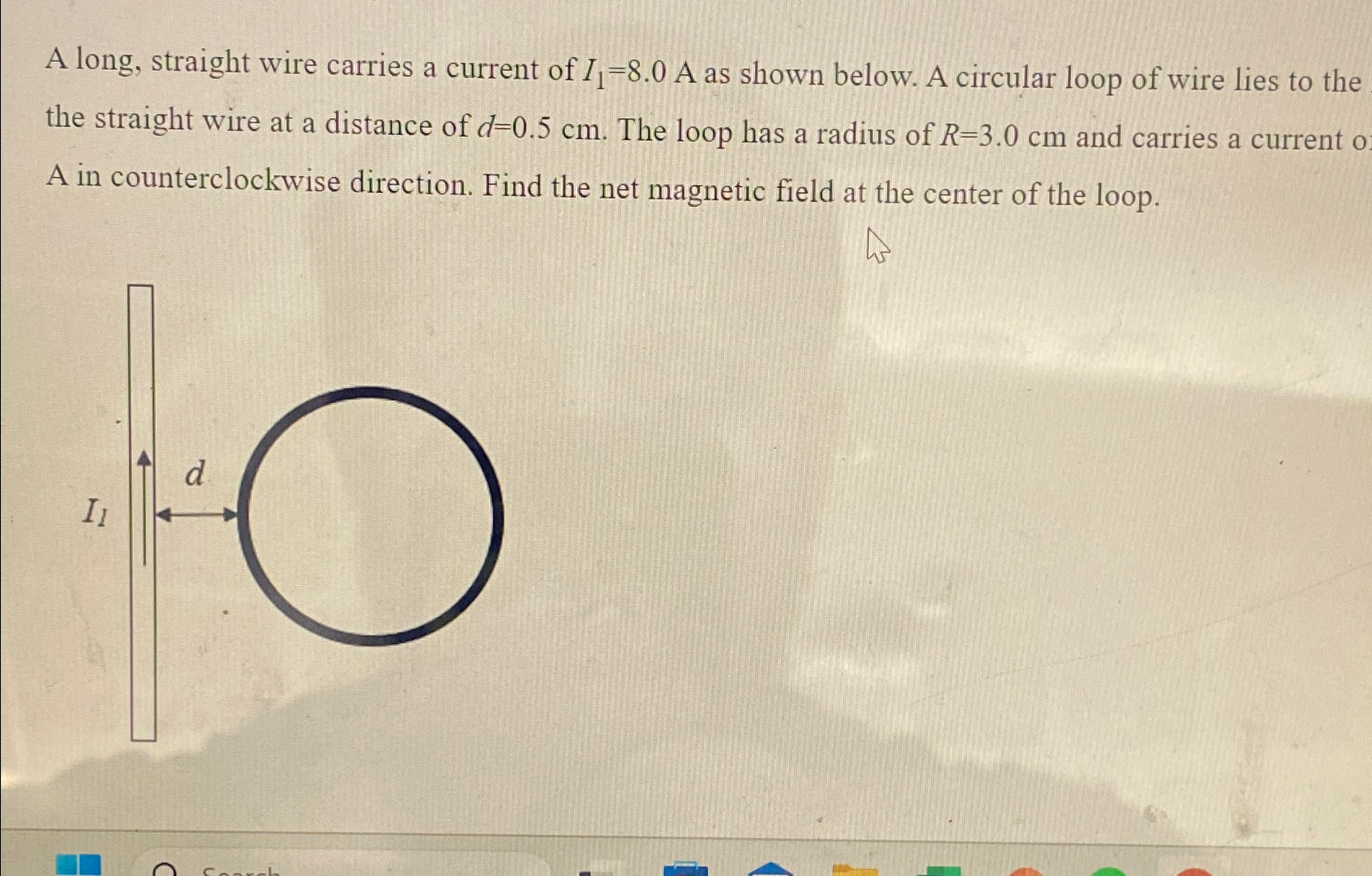 Solved A long, straight wire carries a current of I1=8.0A | Chegg.com