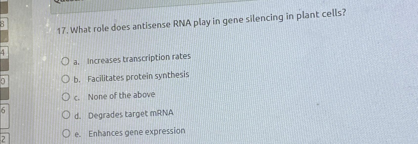 Solved What role does antisense RNA play in gene silencing | Chegg.com