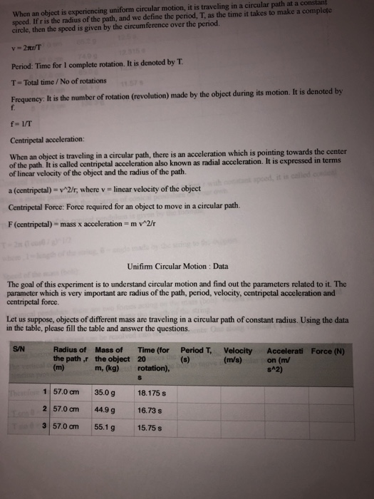 Solved When an object is experiencing uniform circular | Chegg.com
