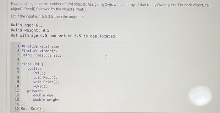 Solved Read An Integer As The Number Of Owl Objects Assign