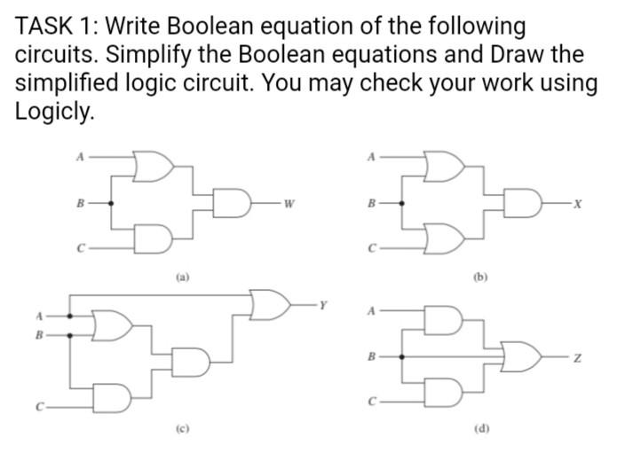 Solved TASK 1: Write Boolean equation of the following | Chegg.com