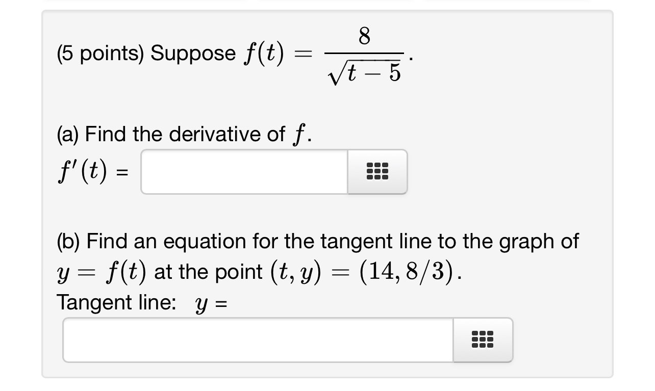 Solved (5 points) Suppose f(t)=8t-52.(a) Find the | Chegg.com Solved (5 points) Suppose f(t)=8t-52.(a) Find the | Chegg.com