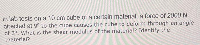 Solved In lab tests on a 10 cm cube of a certain material, a | Chegg.com