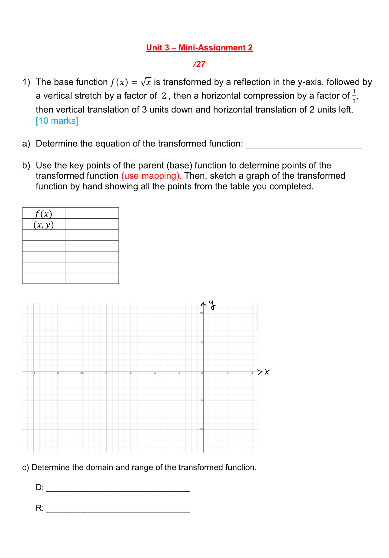 Solved Unit 3 - ﻿Mini-Assignment 2/27The base function | Chegg.com