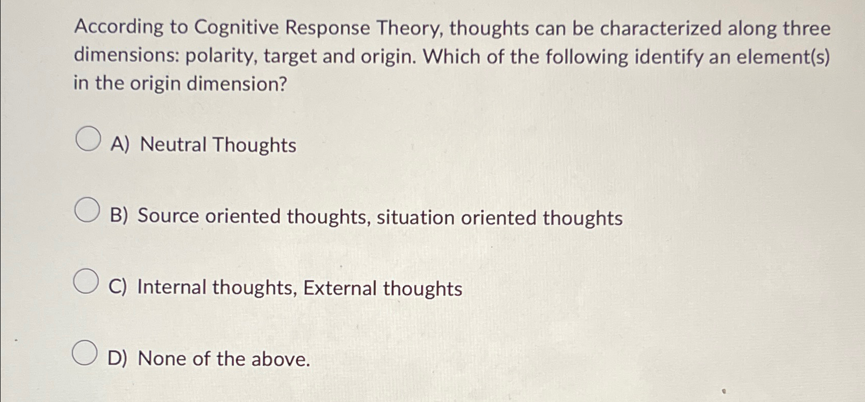 Solved According to Cognitive Response Theory, thoughts can | Chegg.com