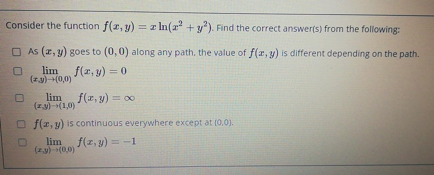 Solved Consider the function f(x, y) = x ln(x² + y²). Find | Chegg.com