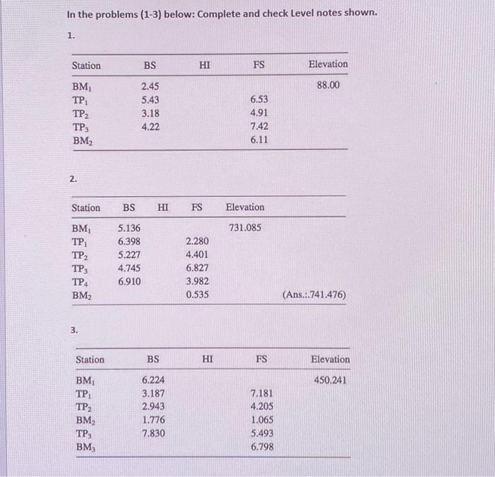 Solved In the problems (1-3) below: Complete and check Level | Chegg.com