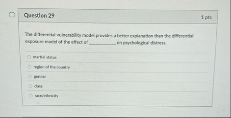 Solved Question 291 ﻿ptsThe differential vulnerability model | Chegg.com