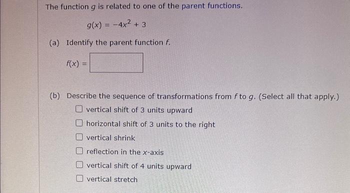 Solved The function g is related to one of the parent | Chegg.com