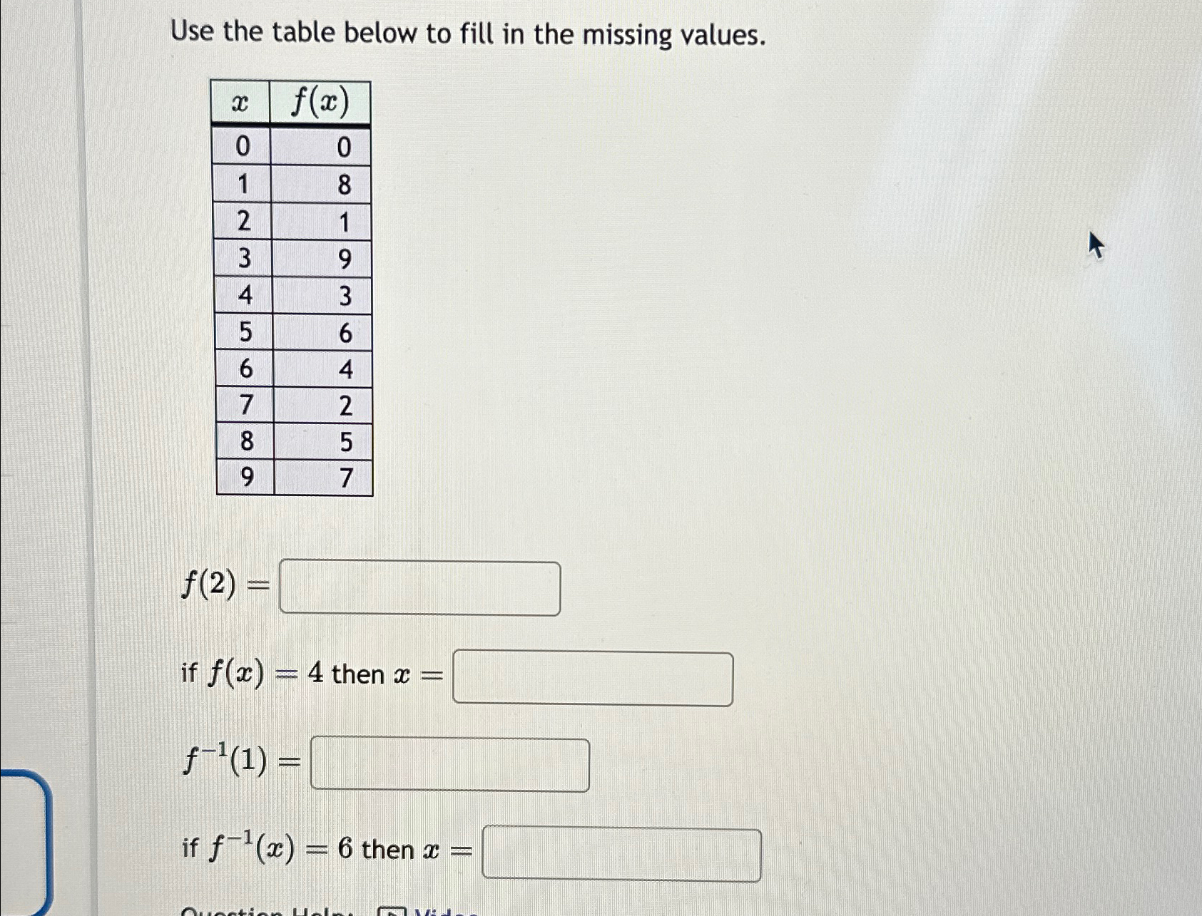Solved Use the table below to fill in the missing | Chegg.com