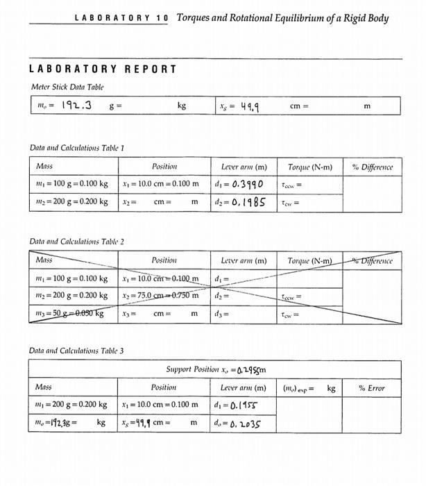 Solved LABORATORY 10 Torques and Rotational Equilibrium of a | Chegg.com