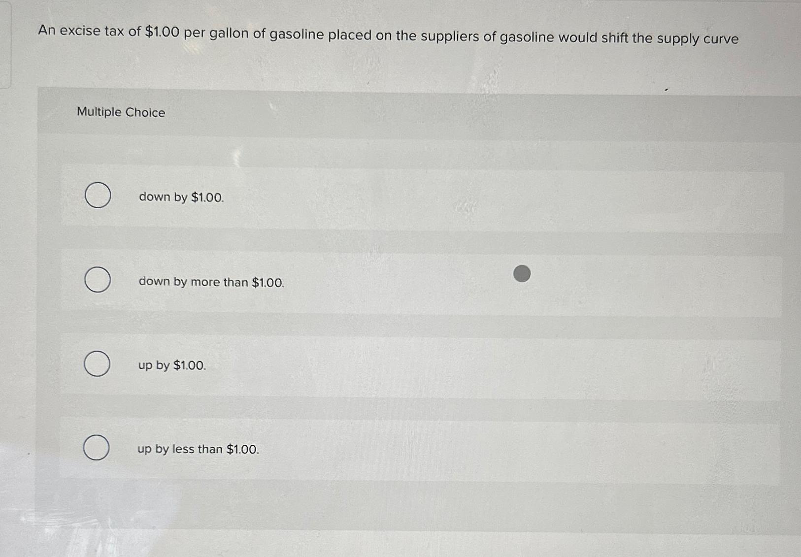 Solved An excise tax of $1.00 ﻿per gallon of gasoline placed | Chegg.com