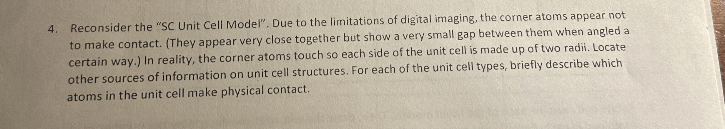 Solved Reconsider the "SC Unit Cell Model". Due to the | Chegg.com