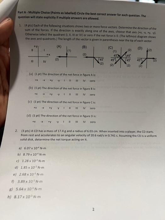 Solved Part A - Multiple Choice (Points as labelled) Circle | Chegg.com