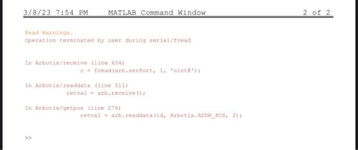 Solved This Is A Matlab Error For Programming Phantomx 5621