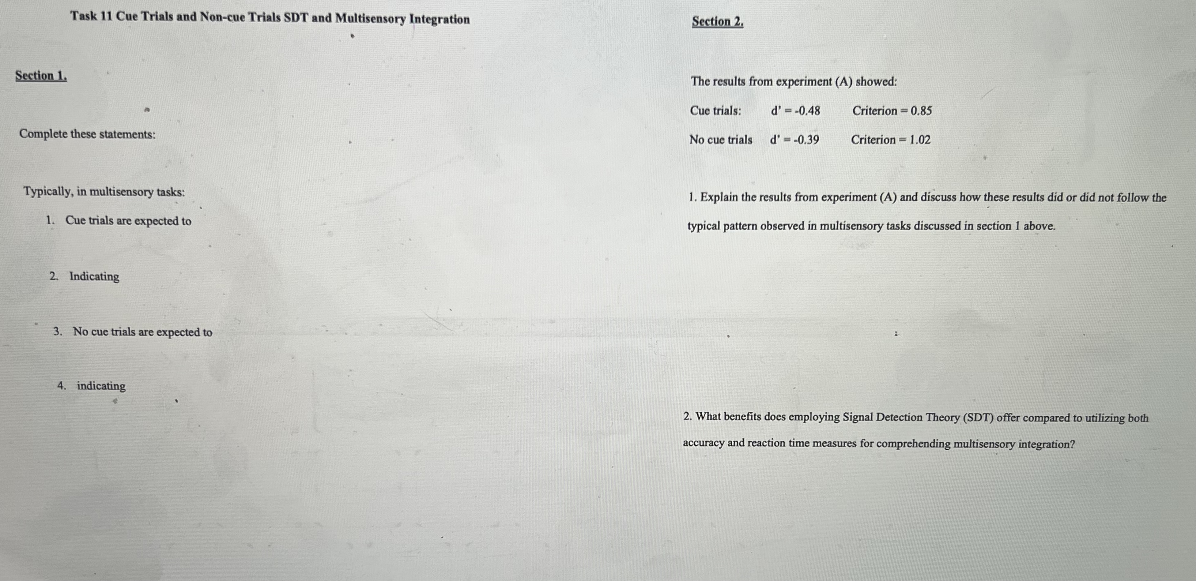 Solved Task 11 ﻿practice examples handbook Cue Trials and | Chegg.com