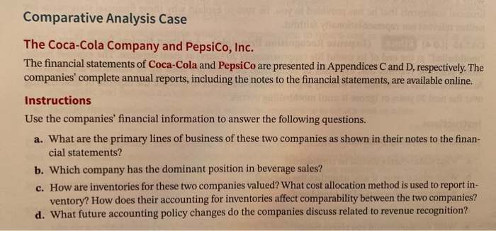 Comparative Analysis Case The Coca-Cola Company and | Chegg.com