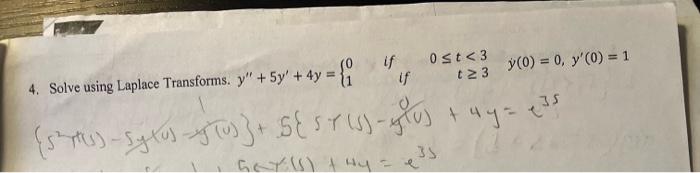 Solved 4. Solve using Laplace Transforms. y′′+5y′+4y={01 if | Chegg.com