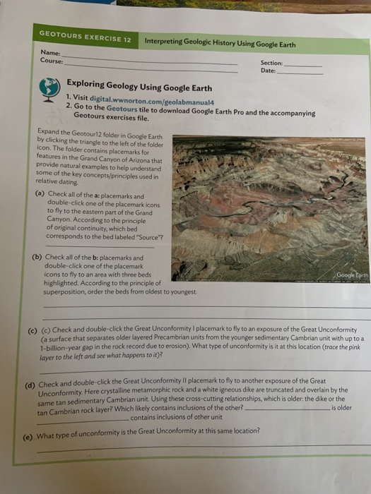 GEOTOURS EXERCISE 12 Interpreting Geologic History... | Chegg.com