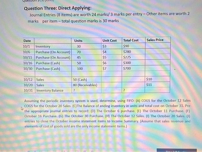 Solved Question Three: Direct Applying: Journal Entries ( 8 | Chegg.com