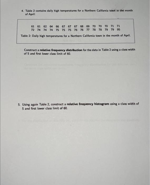 Solved 4. Table 2 contains daily high temperatures for a | Chegg.com