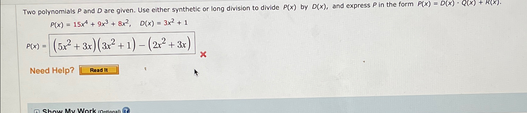 Solved Two polynomials P ﻿and D ﻿are given. Use either | Chegg.com