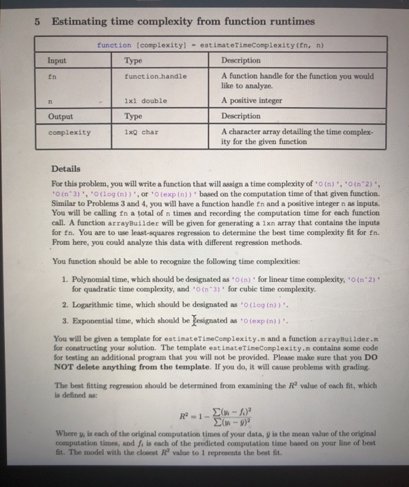 5 Estimating time complexity from function runtimes | Chegg.com