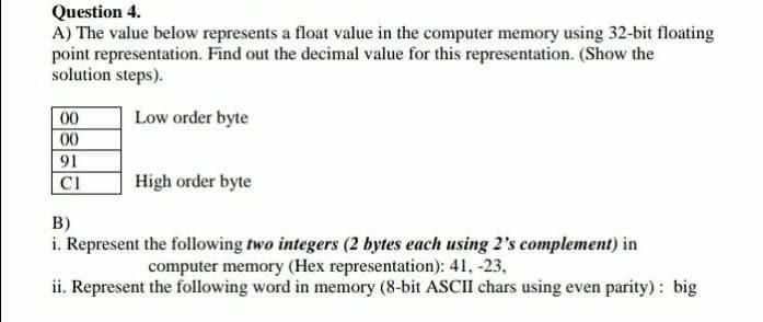 Solved Question 4. A) The value below represents a float | Chegg.com