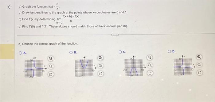 Solved a) Graph the function f(x)=x2. b) Draw tangent lines | Chegg.com