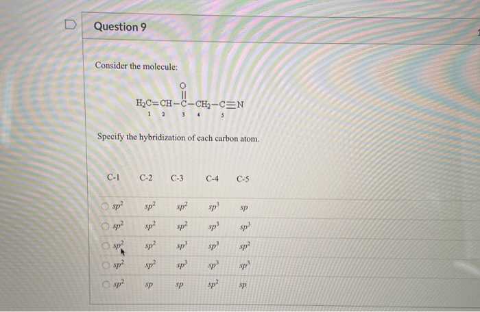 Solved Question 9 Consider the molecule: H2C=CH-C-CH2-CEN | Chegg.com