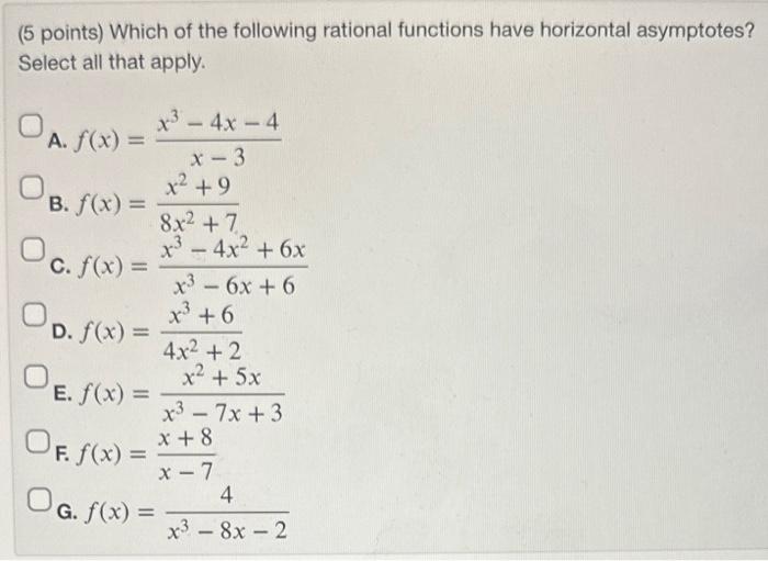Solved (5 points) Which of the following rational functions | Chegg.com